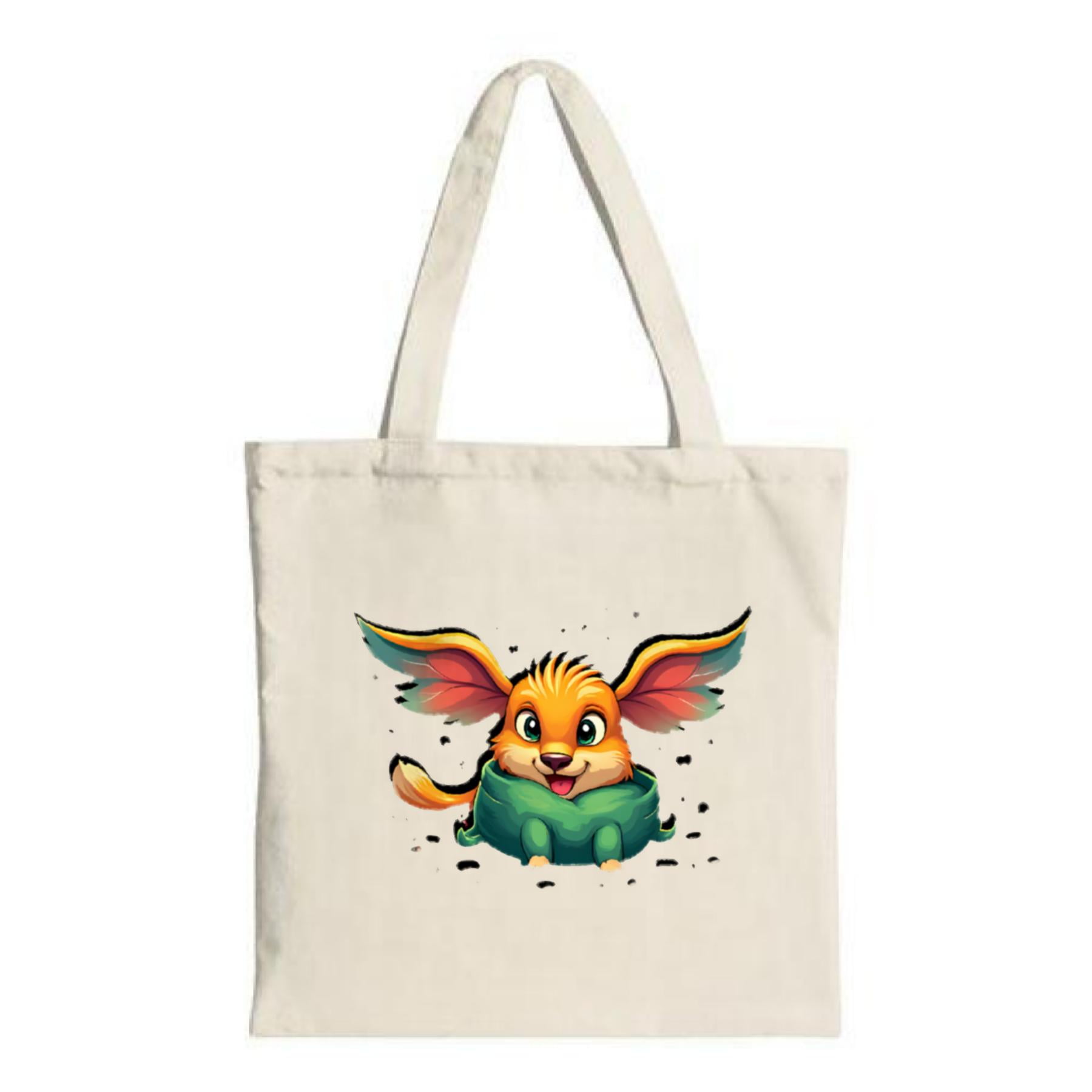 Cheerful Cartoon Creature Tote Bag - Orange Furred with Colorful Wings ...