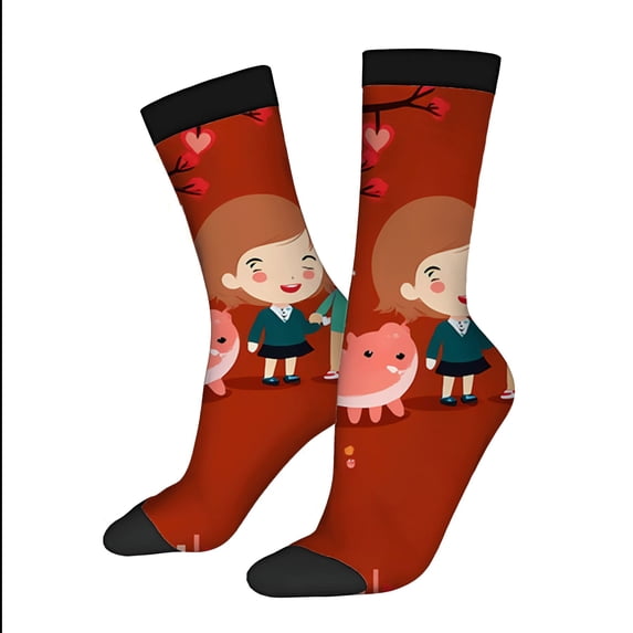 Cheerful Cartoon Design Socks 2 Pairs of Unisex Trendy Socks with Red ...