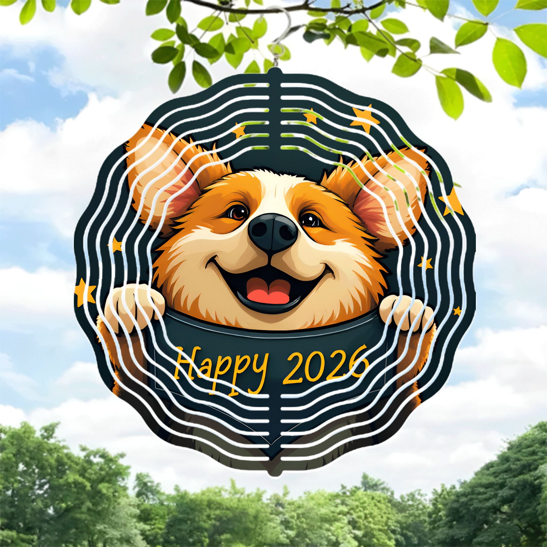 Cheerful Cartoon Dog Metal Hanging Wind Spinner & Chime for Yard ...