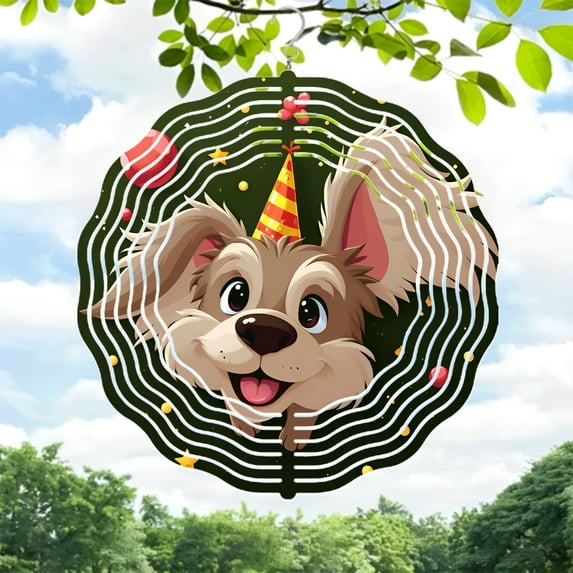 Cheerful Cartoon Dog Metal Hanging Wind Spinner - Festive Design with ...