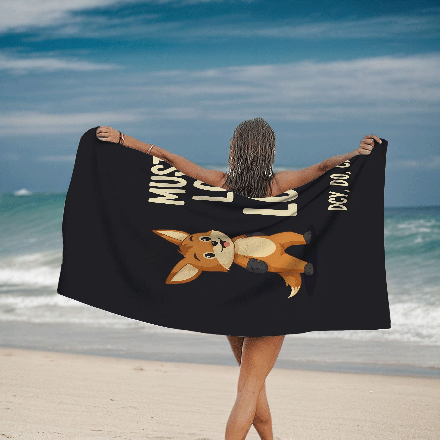 Cheerful Cartoon Fox Beach Towel - Vibrant Design with ' MUSTO LOVEEE ...