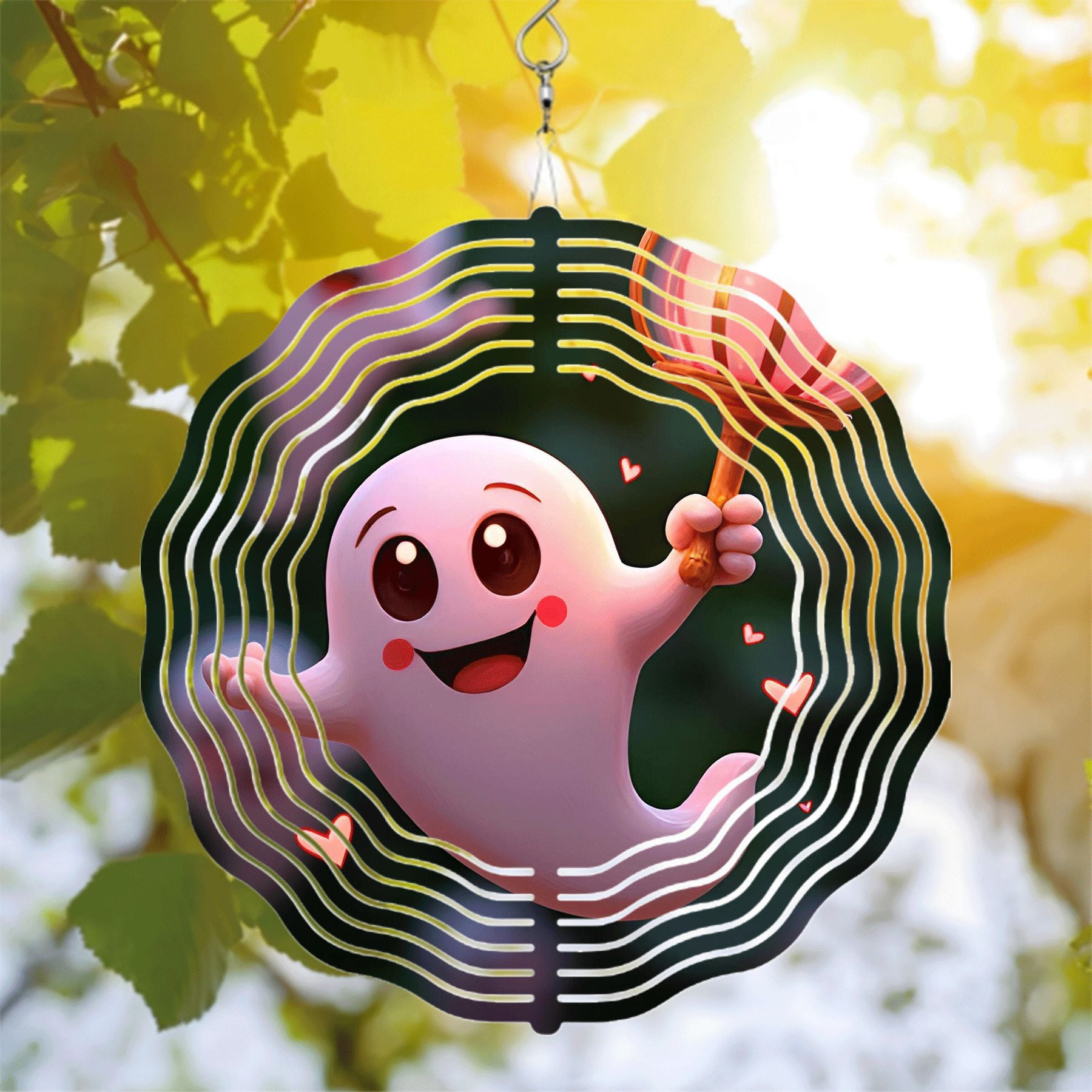 Cheerful Cartoon Ghost Metal Hanging Wind Spinner - Whimsical Design ...