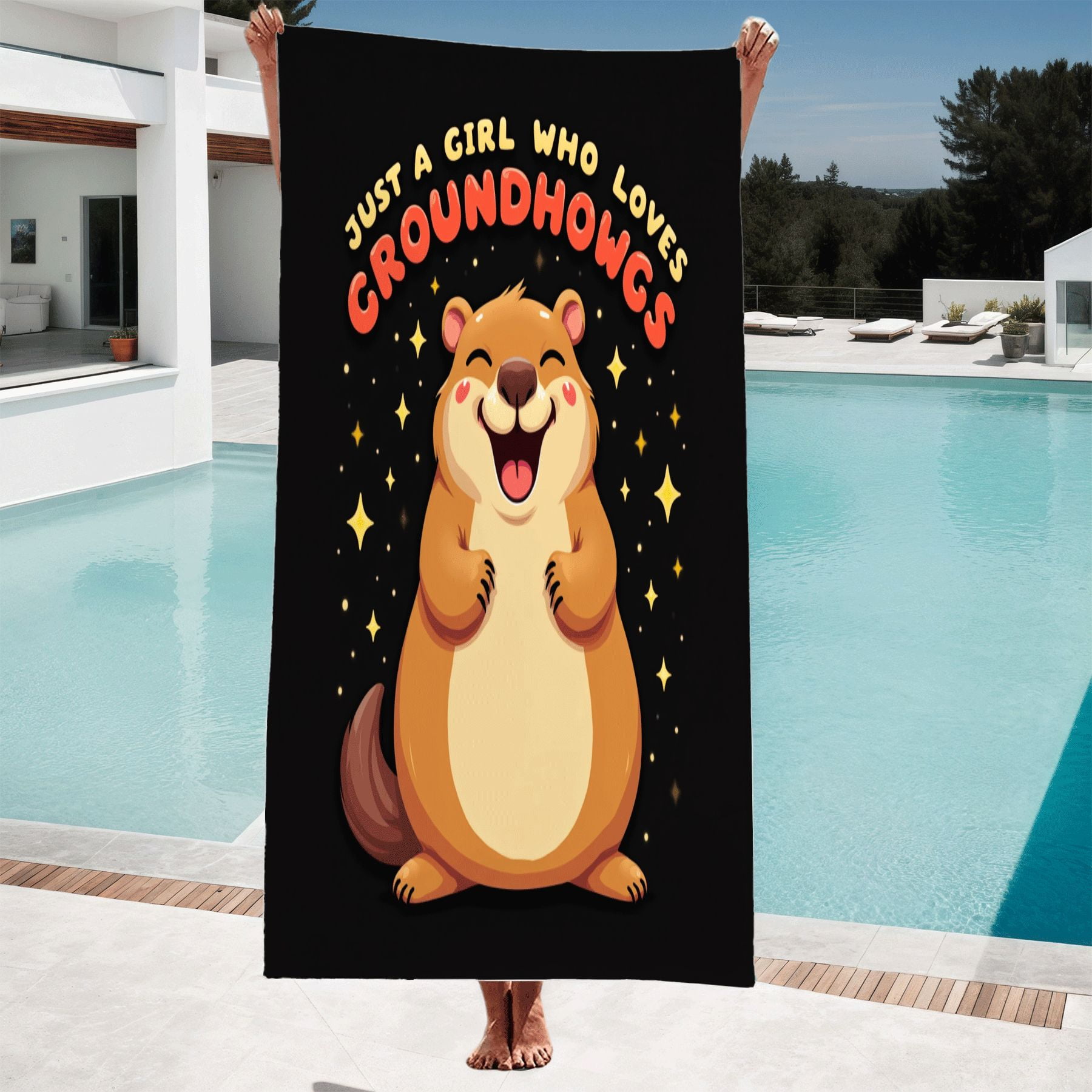 Cheerful Cartoon Groundhog Beach Towel - Fun Bath & Pool Towel with ...