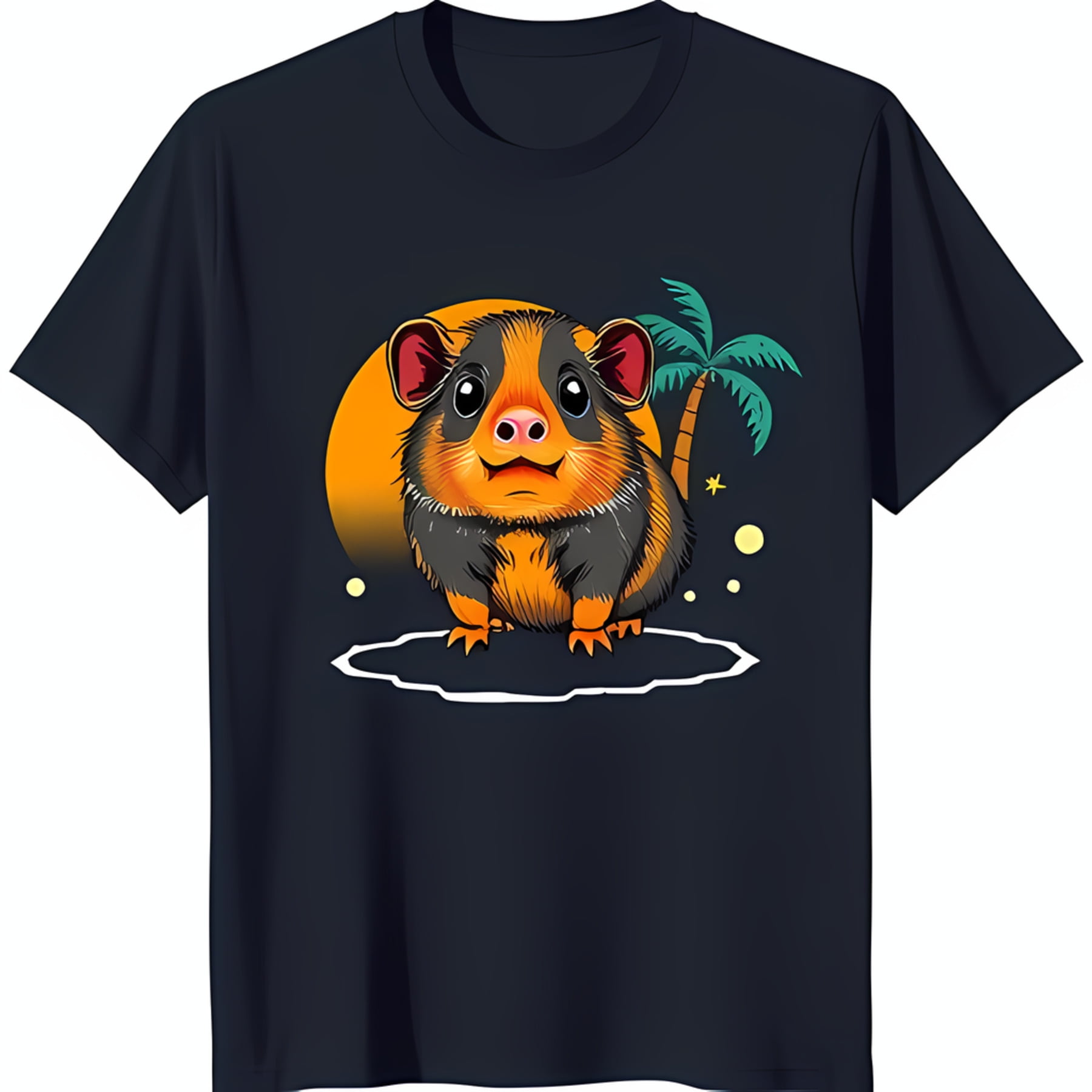 Cheerful Cartoon Guinea Pig T-Shirt with Tropical Beach Design Fun ...