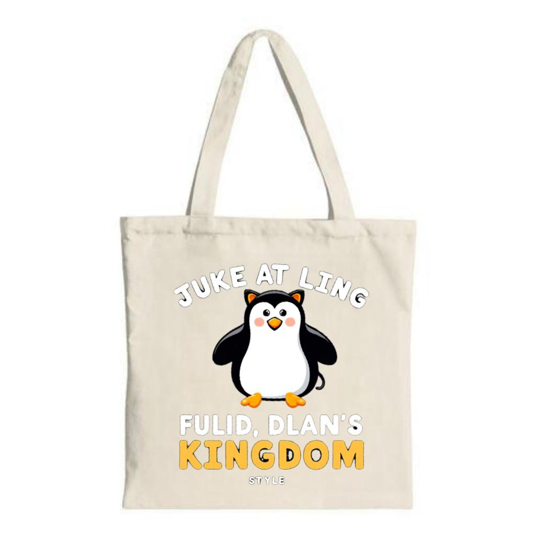 Cheerful Cartoon Penguin Canvas Tote Bag with Cat Hat - " Juke at Ling ...