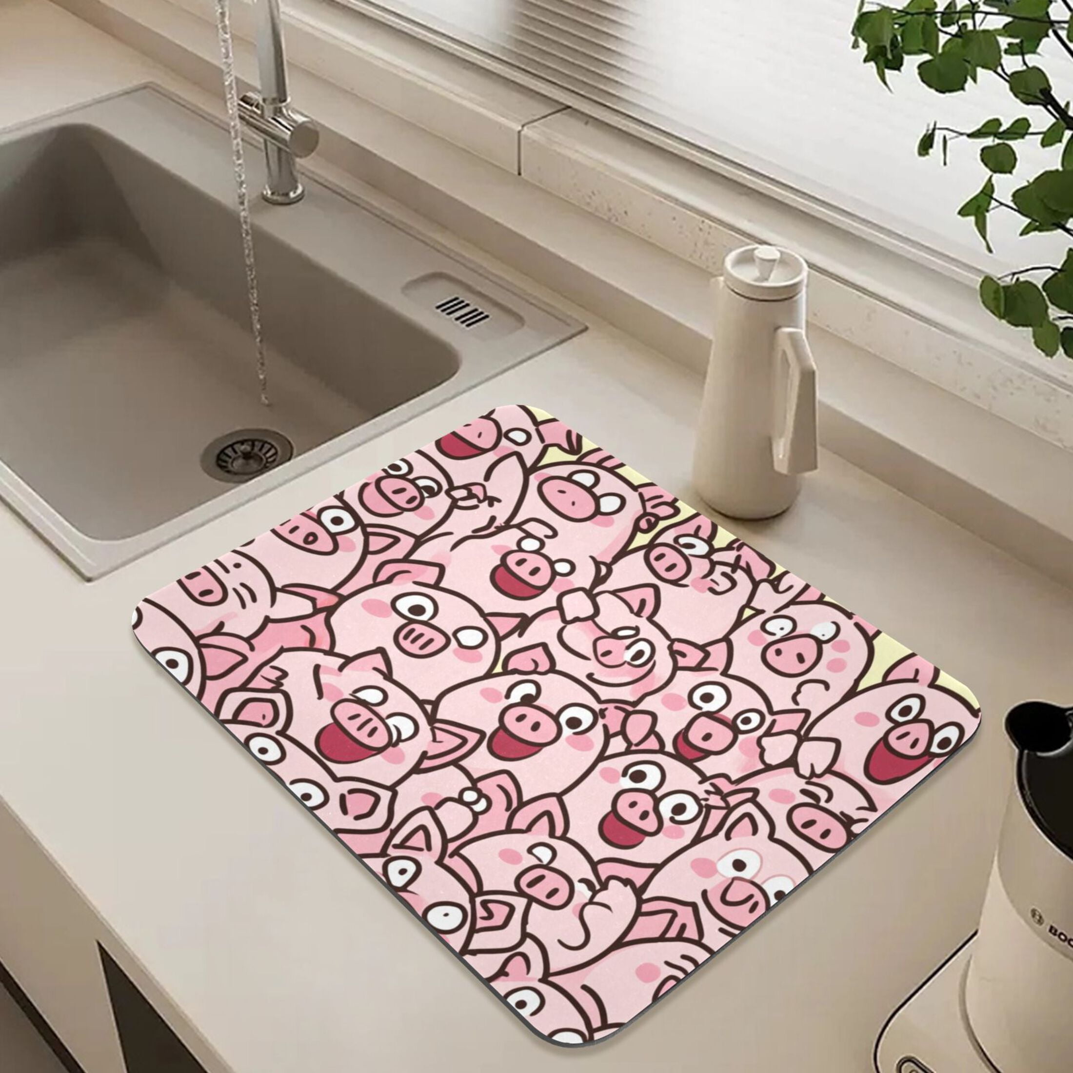 Cheerful Cartoon Pigs Group Dish Drying Mat for Kitchen Counter ...