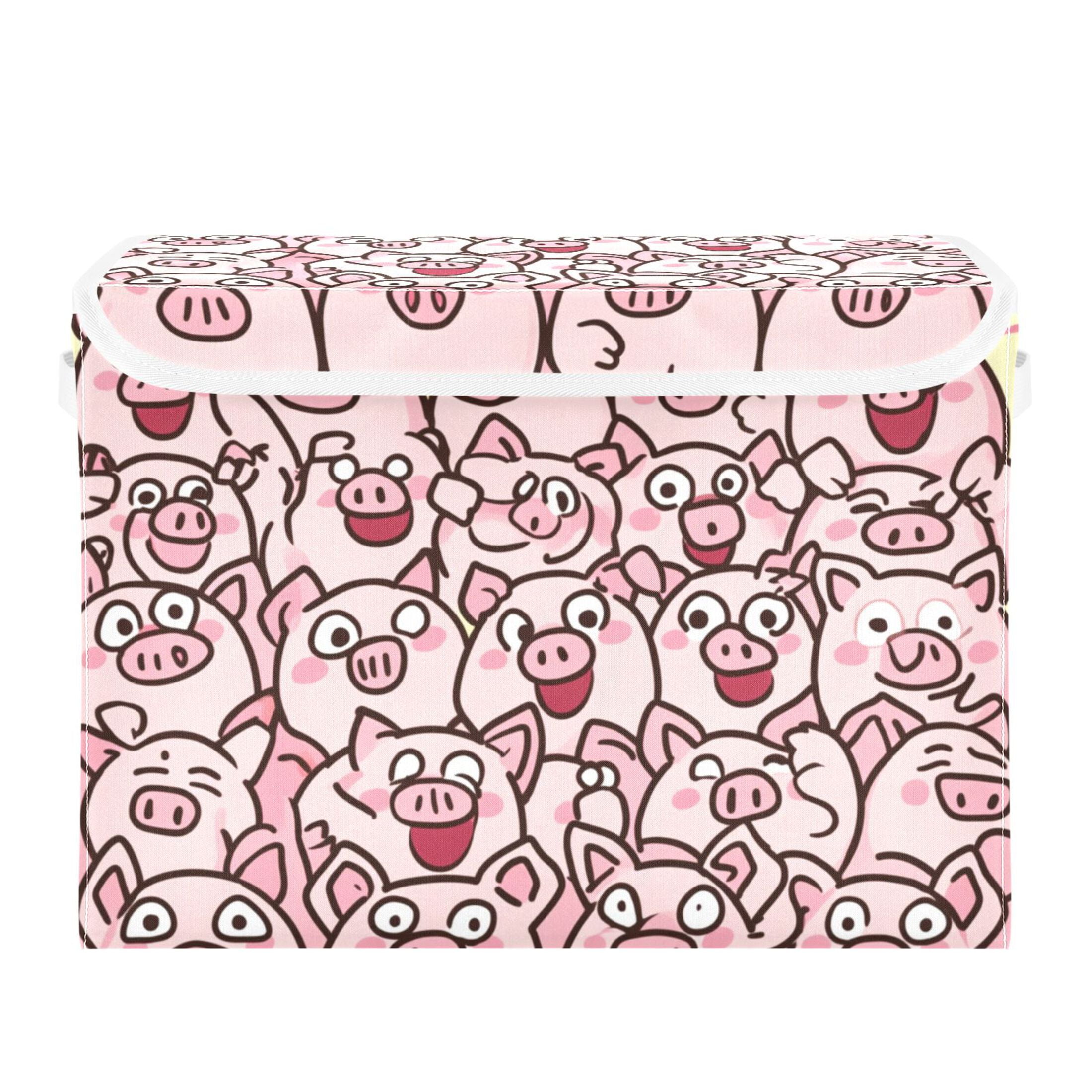 Cheerful Cartoon Pigs Group Large Storage Bins with Linen Collapsible ...