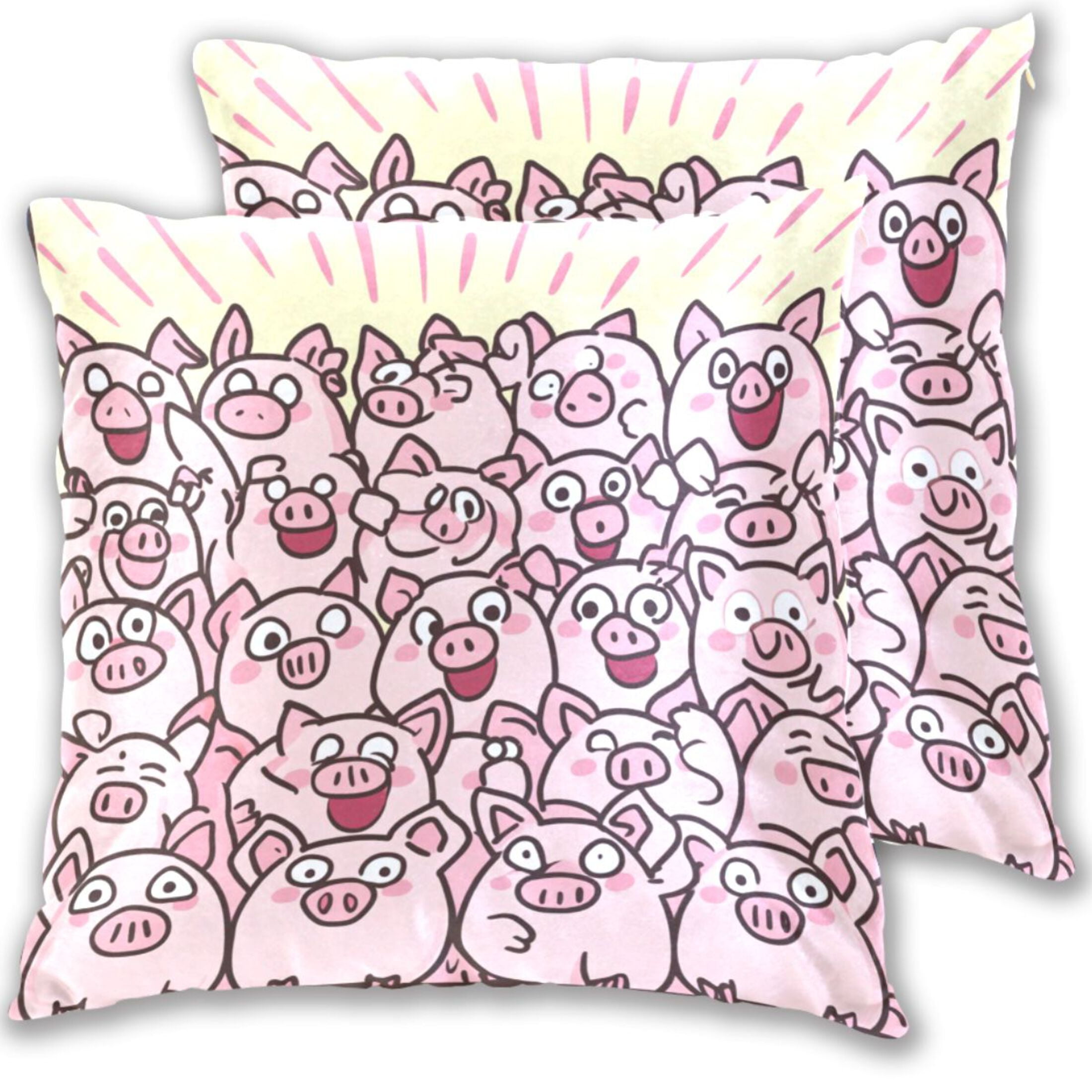 Cheerful Cartoon Pigs Group Throw Pillow Covers 16x16 Inch 2 Packs ...