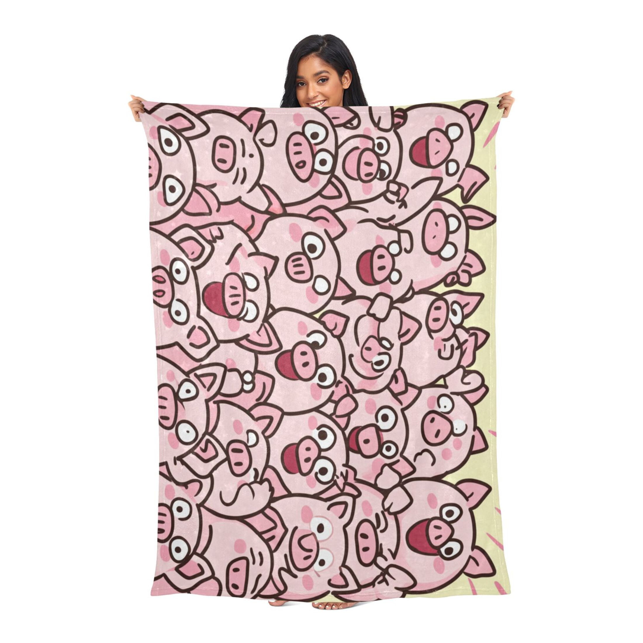 Cheerful Cartoon Pigs Group Travel Blanket and Pillow 2 in 1 Airplane ...