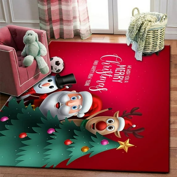 Cheerful Cartoon Santa Claus and elk area Rug - Non-Slip Floor Mat for ...