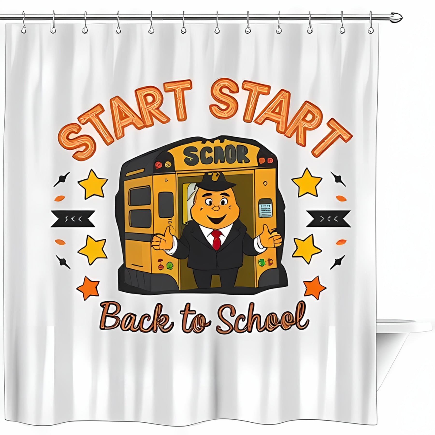 Cheerful Cartoon School Bus Shower Curtain with Playful Stars & Retro ...