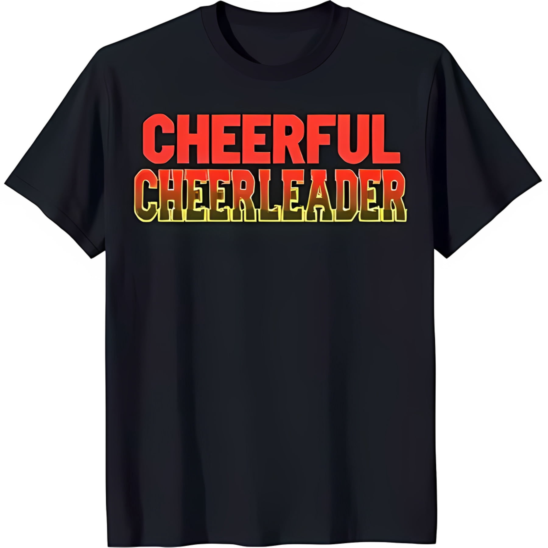 Cheerful Cheerleader Black T-Shirt with Radiant Red & Yellow Graphic ...