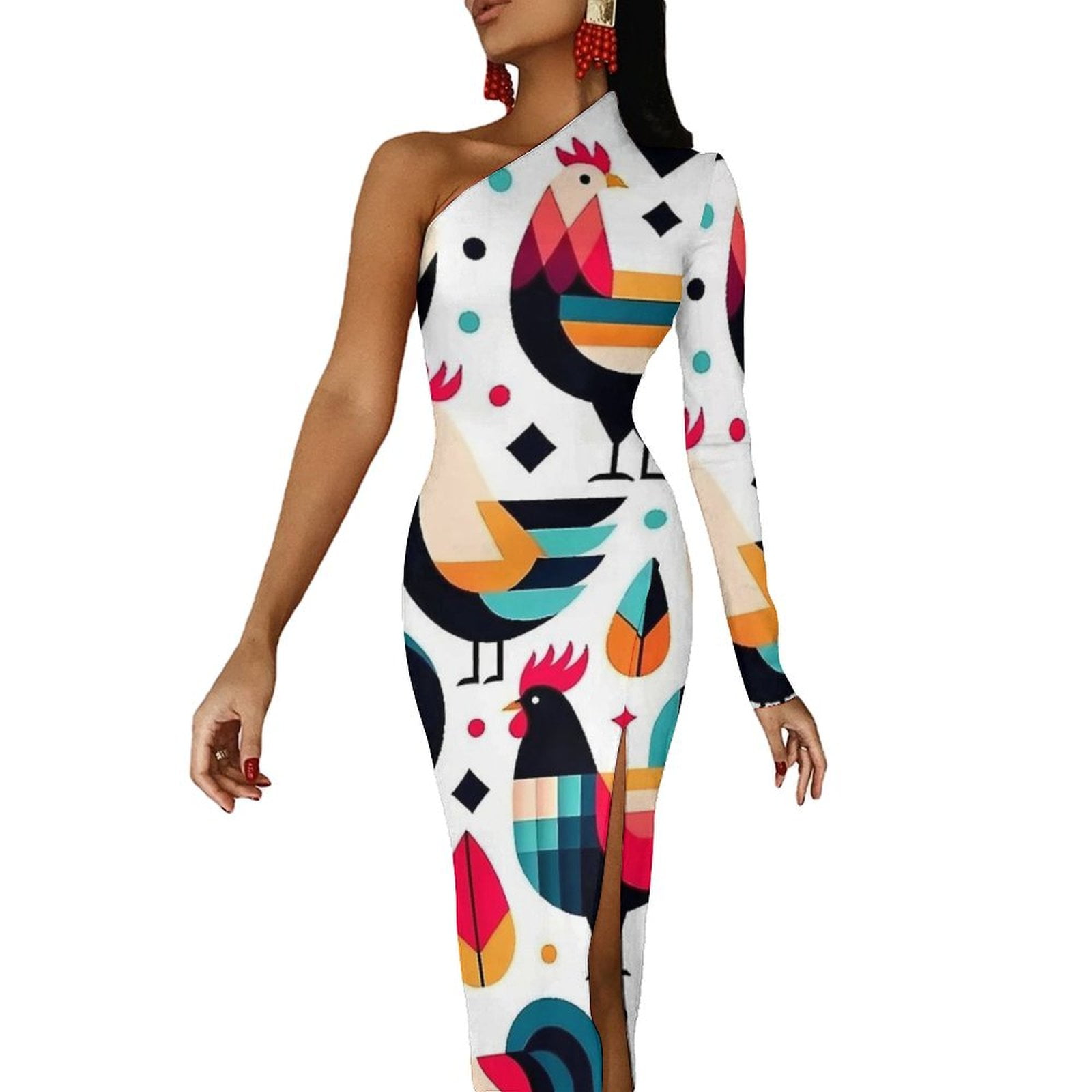 Cheerful Chickens Maxi Dress Long Sleeve Cute Animal Party Bodycon ...