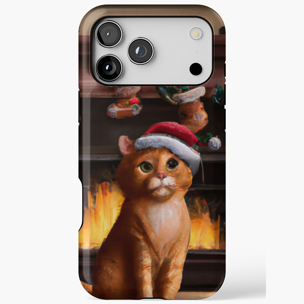 Cheerful Christmas Cat Protective Case for iPhone 11 12 13 14 15 16 17 ...