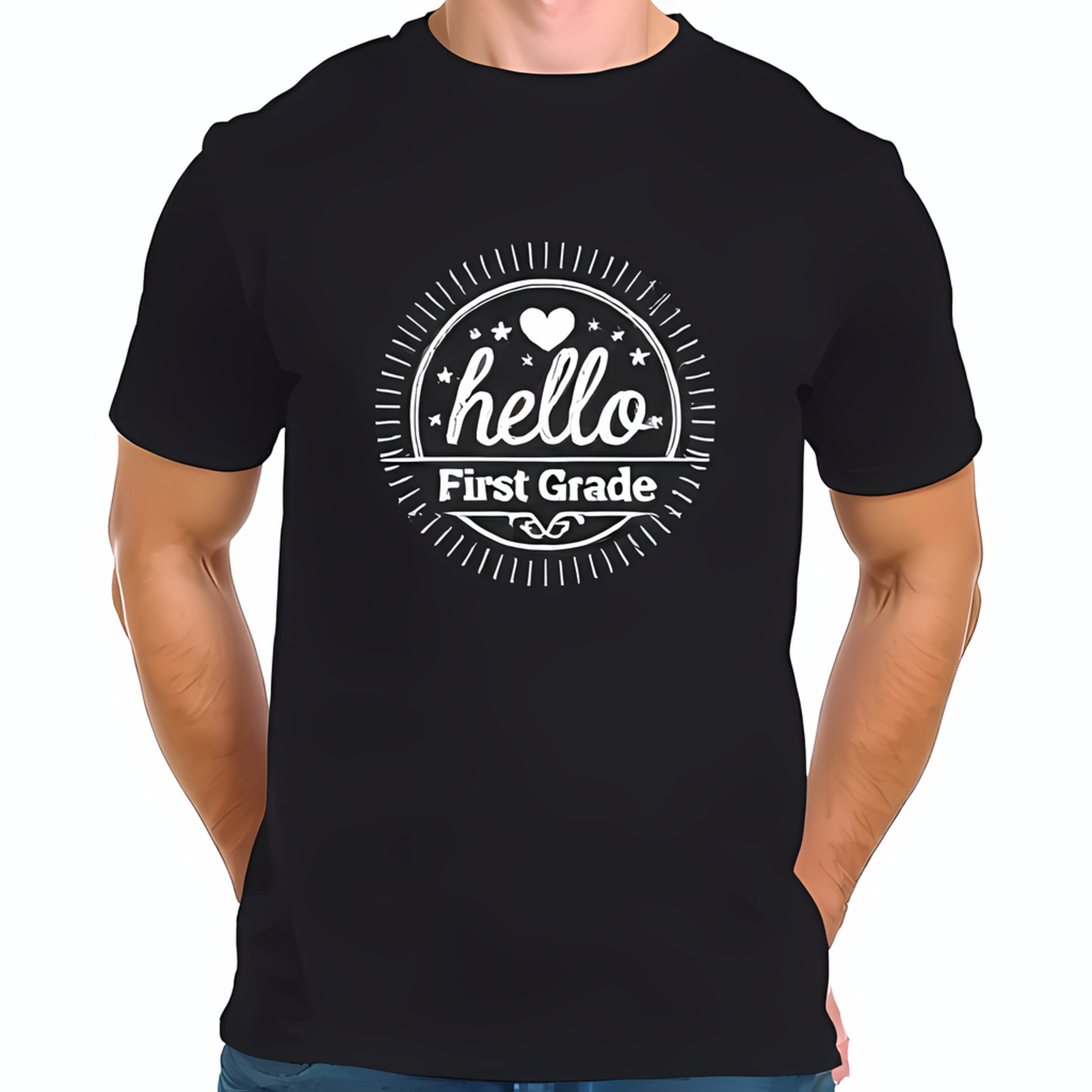 Cheerful Cotton Short Sleeve T-Shirt 'Hello' Graphic with Stars ...