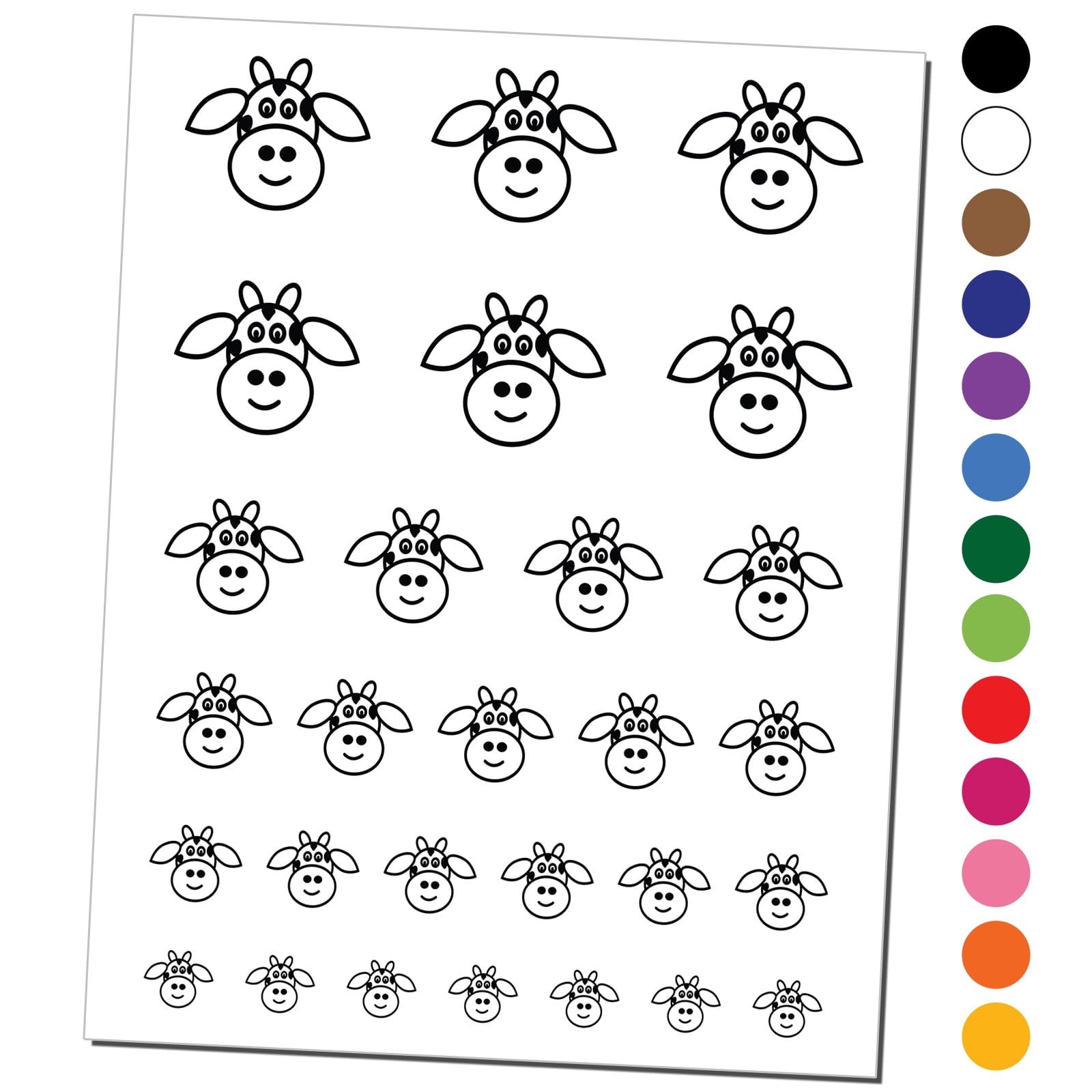 Cheerful Cow Face Doodle Water Resistant Temporary Tattoo Set Fake Body ...