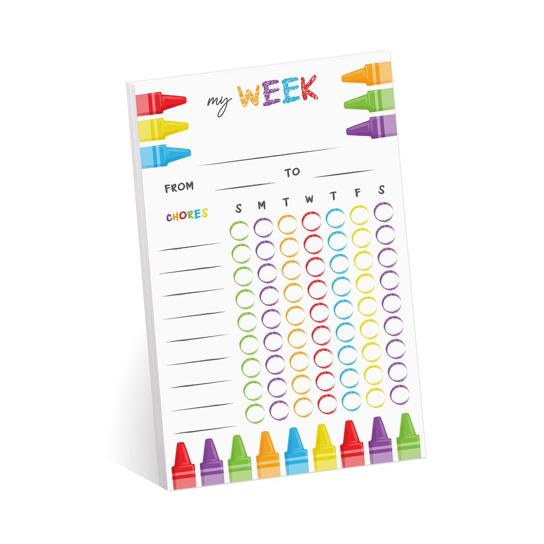 Cheerful Crayon Design Weekly Chore Chart / 6" x 10" Sticky Note Fill In Task List / Fun Week ...