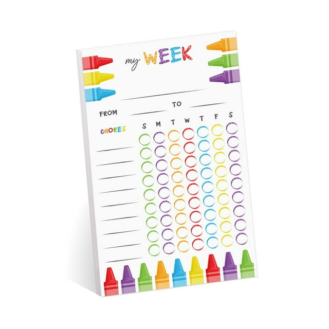 Cheerful Crayon Design Weekly Chore Chart / 6" x 10" Sticky Note Fill ...
