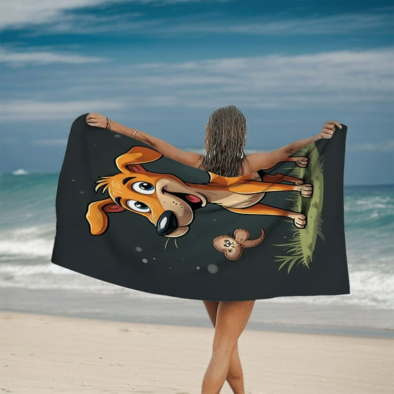 Cheerful Dog & Happy Monkey Pattern Beach Towel - Perfect for Pool ...