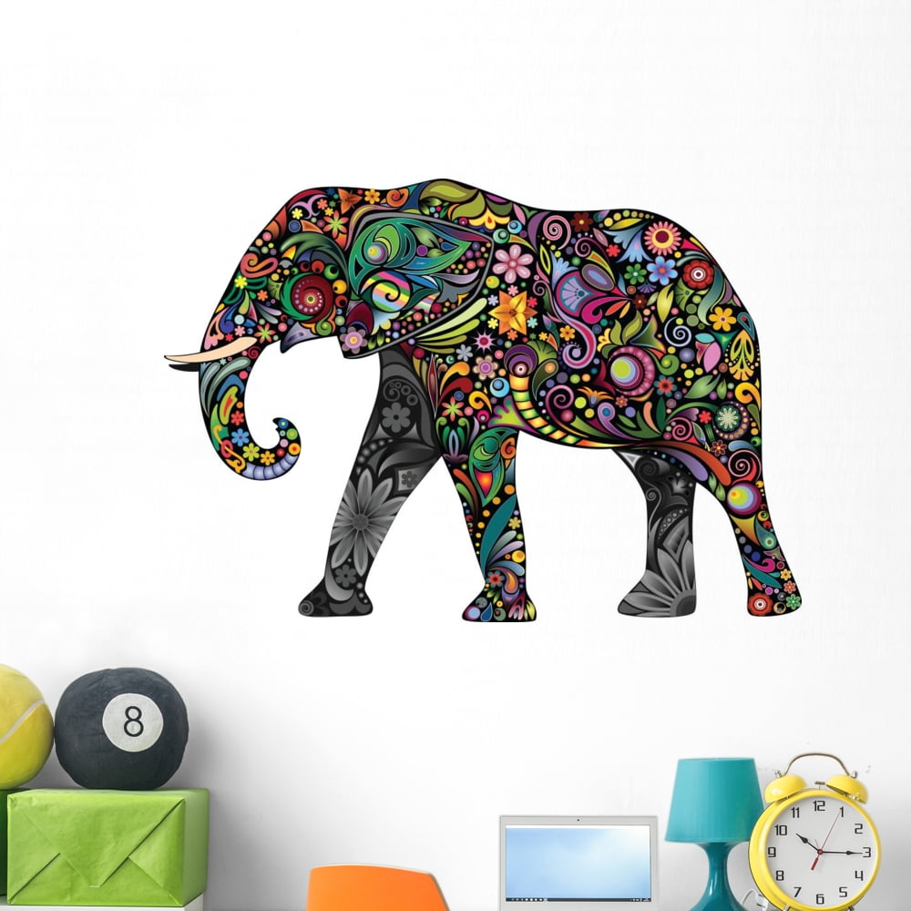 Cheerful Elephant Wall Decal Sticker by Wallmonkeys Vinyl Peel and ...