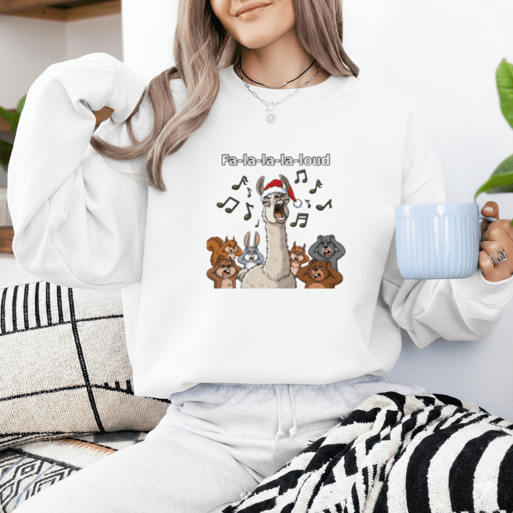Cheerful Fa La La Llama Singing Funny Holiday Alpaca Festive Sweatshirt ...