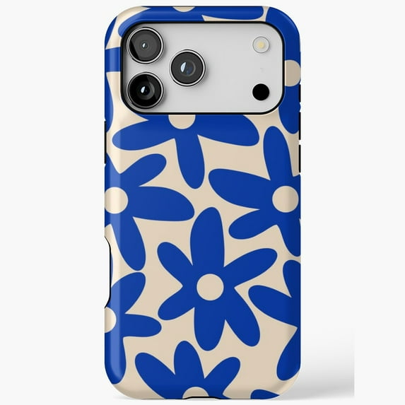 Cheerful Flowers Pattern Cobalt Blue iPhone Case 11 to 17 Pro Max ...