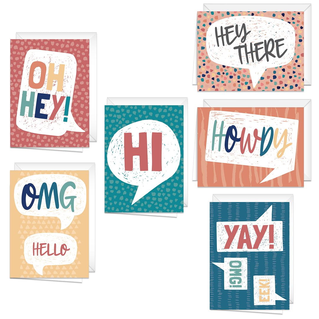 Cheerful Friendship Note Cards / 4 7/8" x 3 1/2" Word Bubble Greeting ...