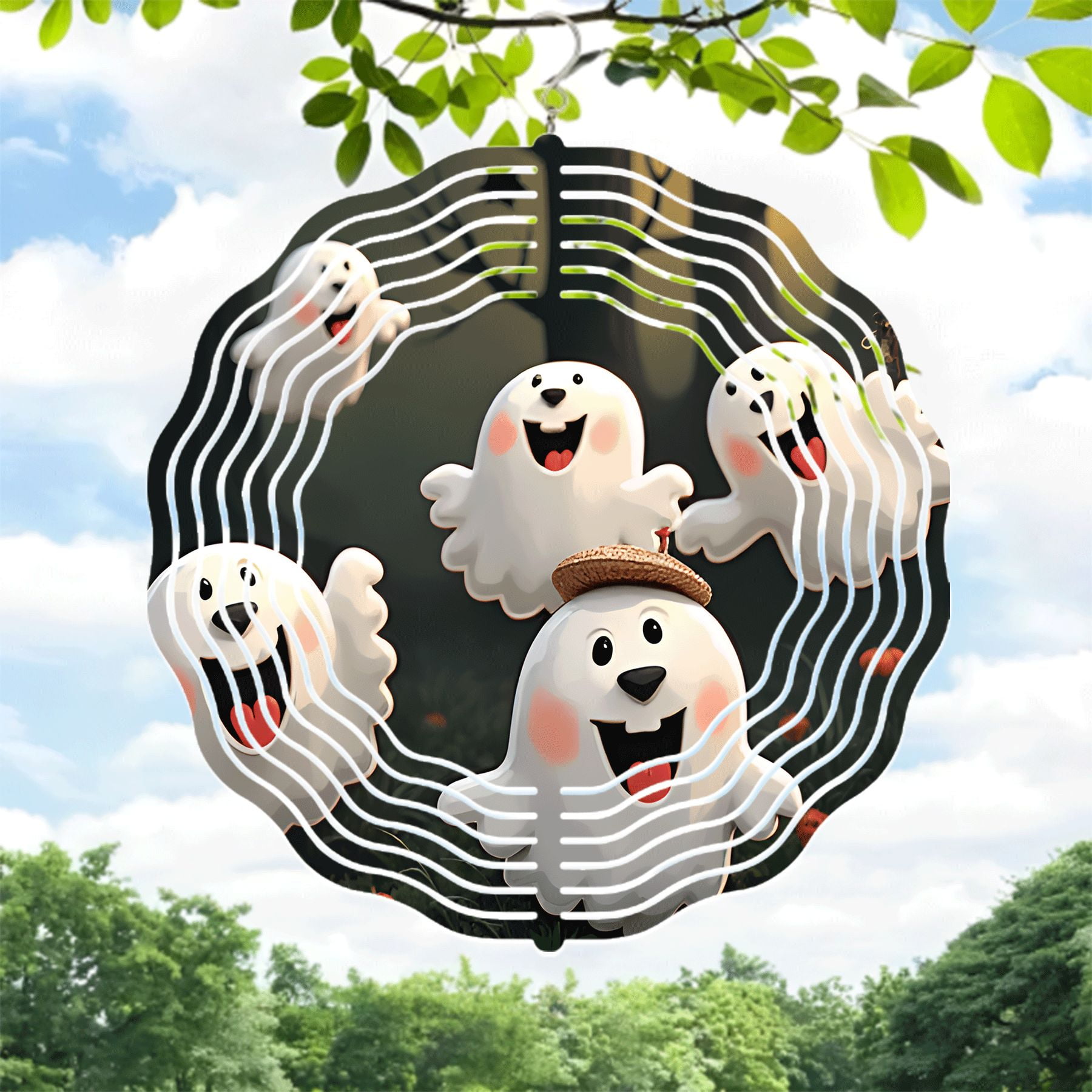 Cheerful Ghosts Metal Hanging Wind Spinner - Halloween Garden Decor ...