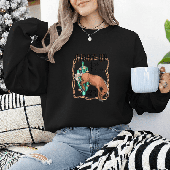 Cheerful Giddy Up Jingle Horse Funny Western Holiday Spirit Sweatshirt ...