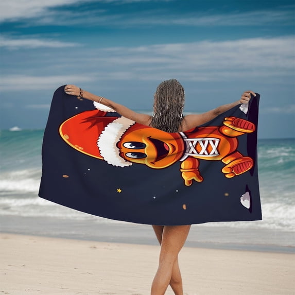 Cheerful Gingerbread Character Beach Towel - Festive Santa Hat Design ...