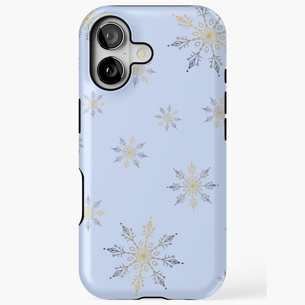 Cheerful Golden Snowflakes Winter Blue Design Case for iPhone 17 11 12 ...