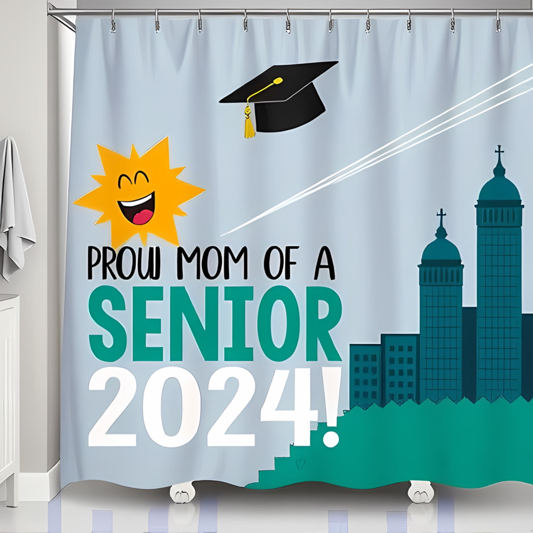 Cheerful Graduation Shower Curtain 2024 - Bright Sun Graduation ...