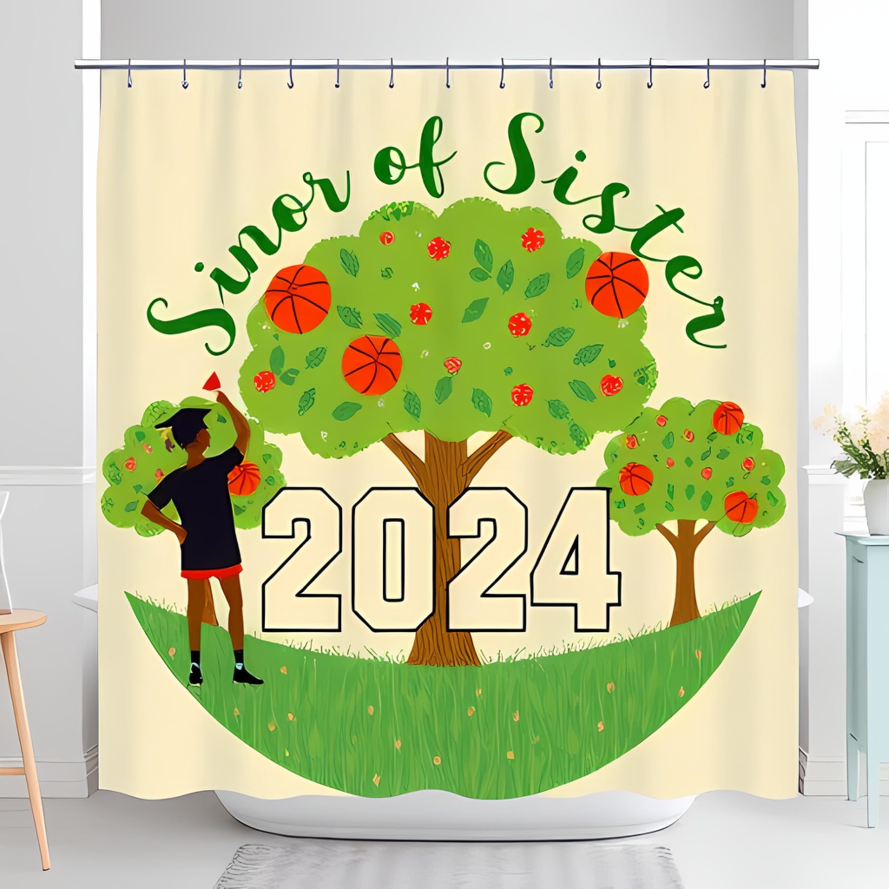 Cheerful Graduation Shower Curtain for Sister 2024 - Cartoon Graduate ...