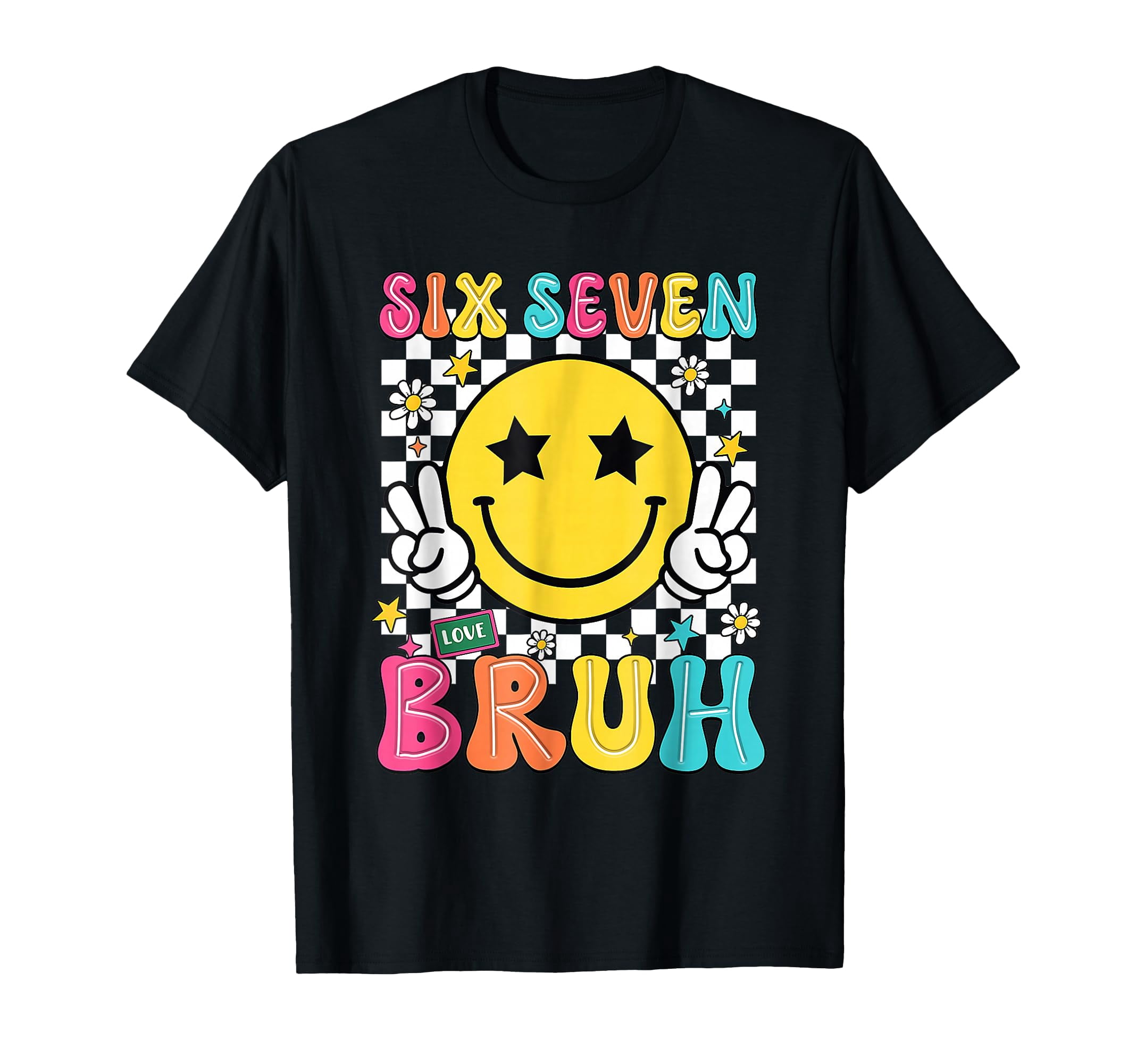 Cheerful Graphic T-Shirt with Smiling Face and Colorful Flowers for Fun ...