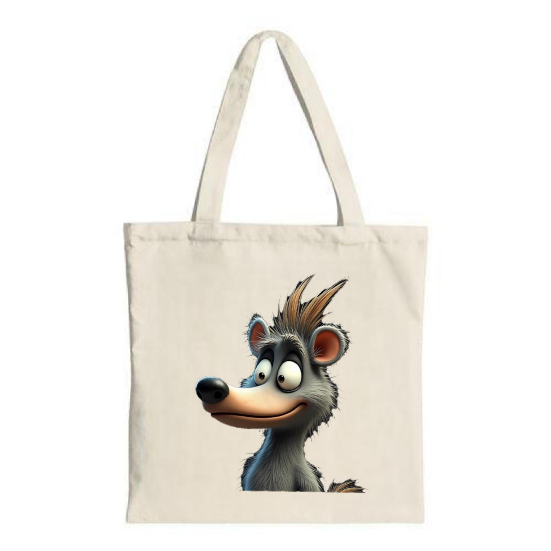 Cheerful Gray Mouse Tote Bag - Cartoon Design with Expressive Eyes ...