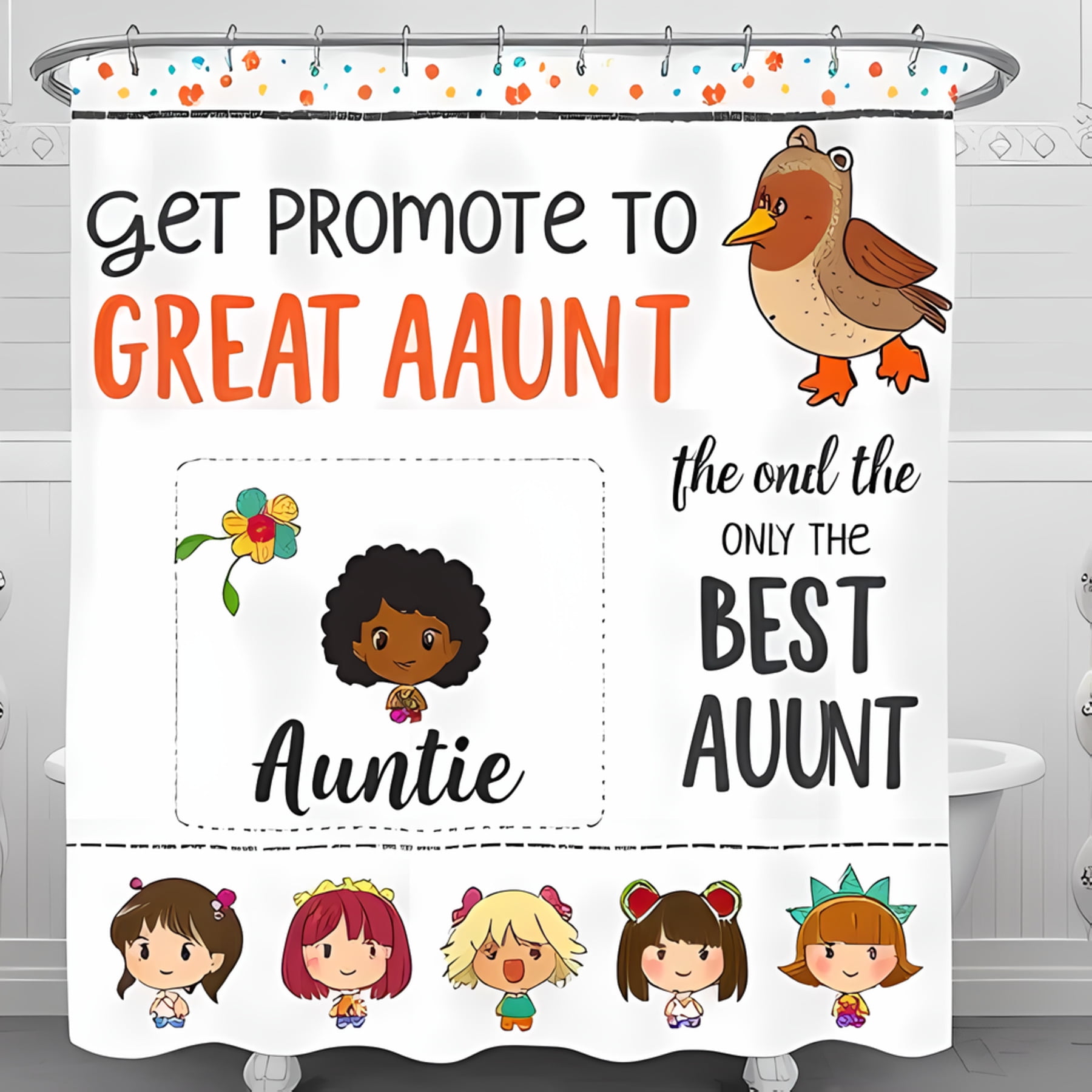 Cheerful Great Aunt Shower Curtain with Bird Illustration & Cartoon ...