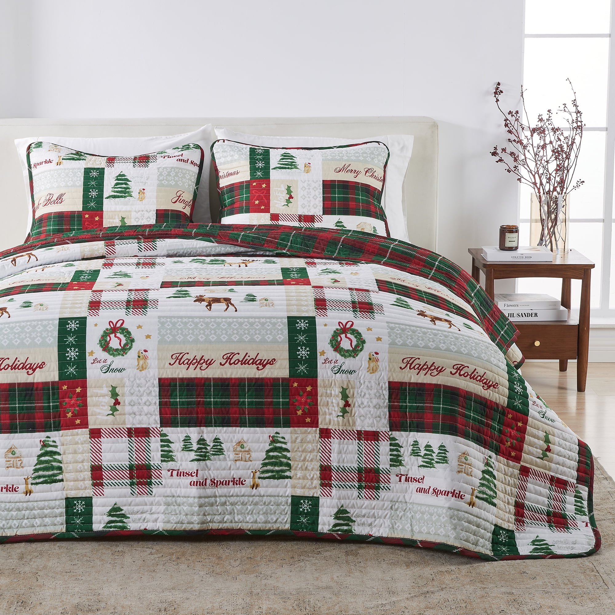 Cheerful Holiday Reversible Twin / Twin XL Quilt Set with Shams (Holiday Patchwork) - Walmart.com