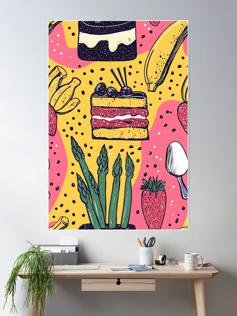 Cheerful Kitchen Decor With Colorful Illustrations Poster Wall Art ...