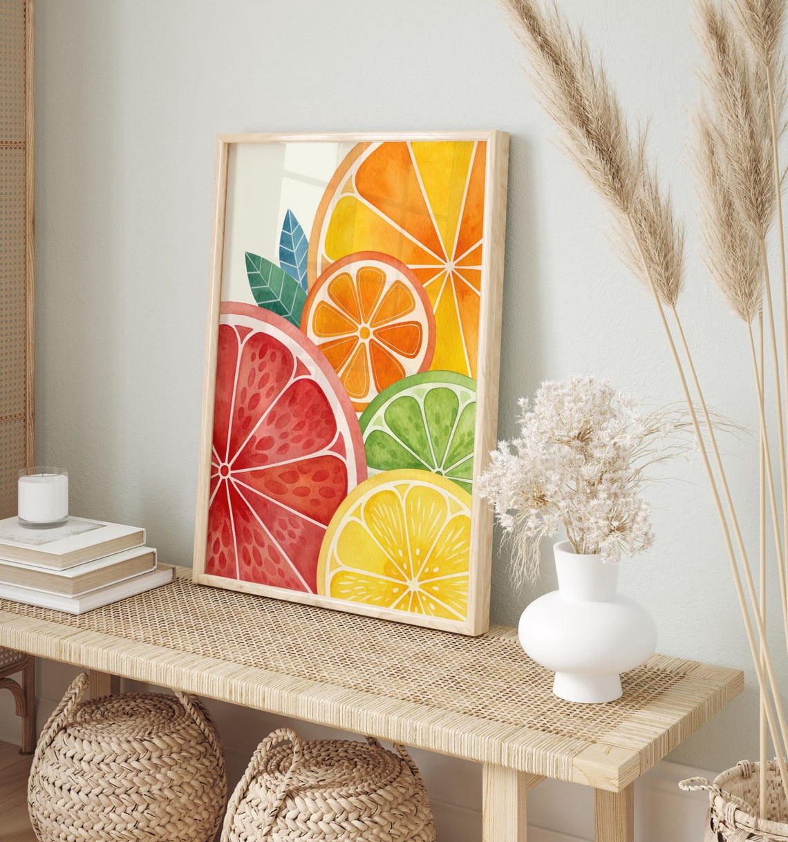 Cheerful Kitchen Watercolor Citrus Fruit Art Colorful Grapefruit Lemon ...