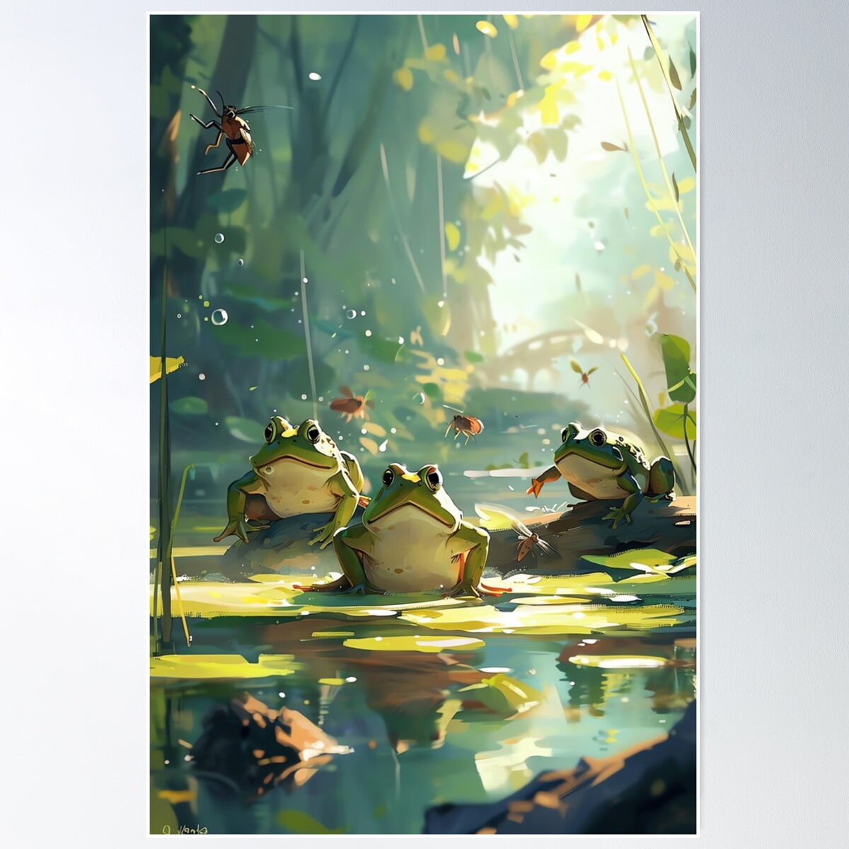 Cheerful Lily Pad Frogs Poster Wall Art, Modern Wall Decor For Living ...