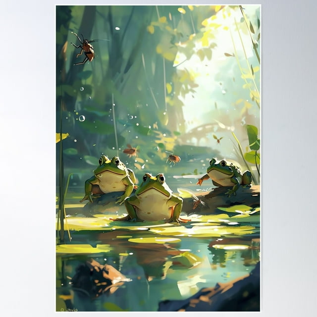 Cheerful Lily Pad Frogs Poster Wall Art, Modern Wall Decor For Living ...