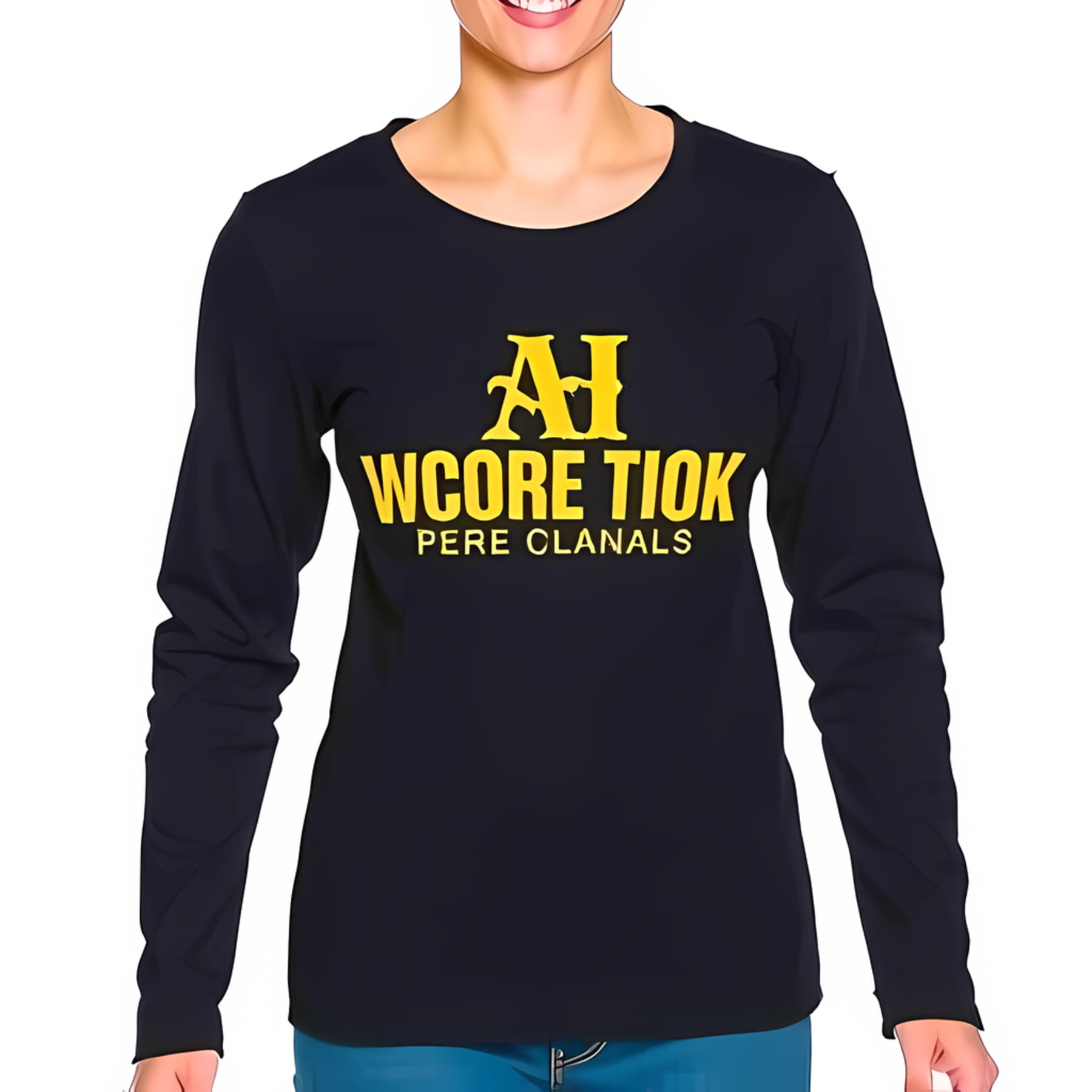 Cheerful Long Sleeve Black T-Shirt for Women Men - Bold Yellow Graphic ...