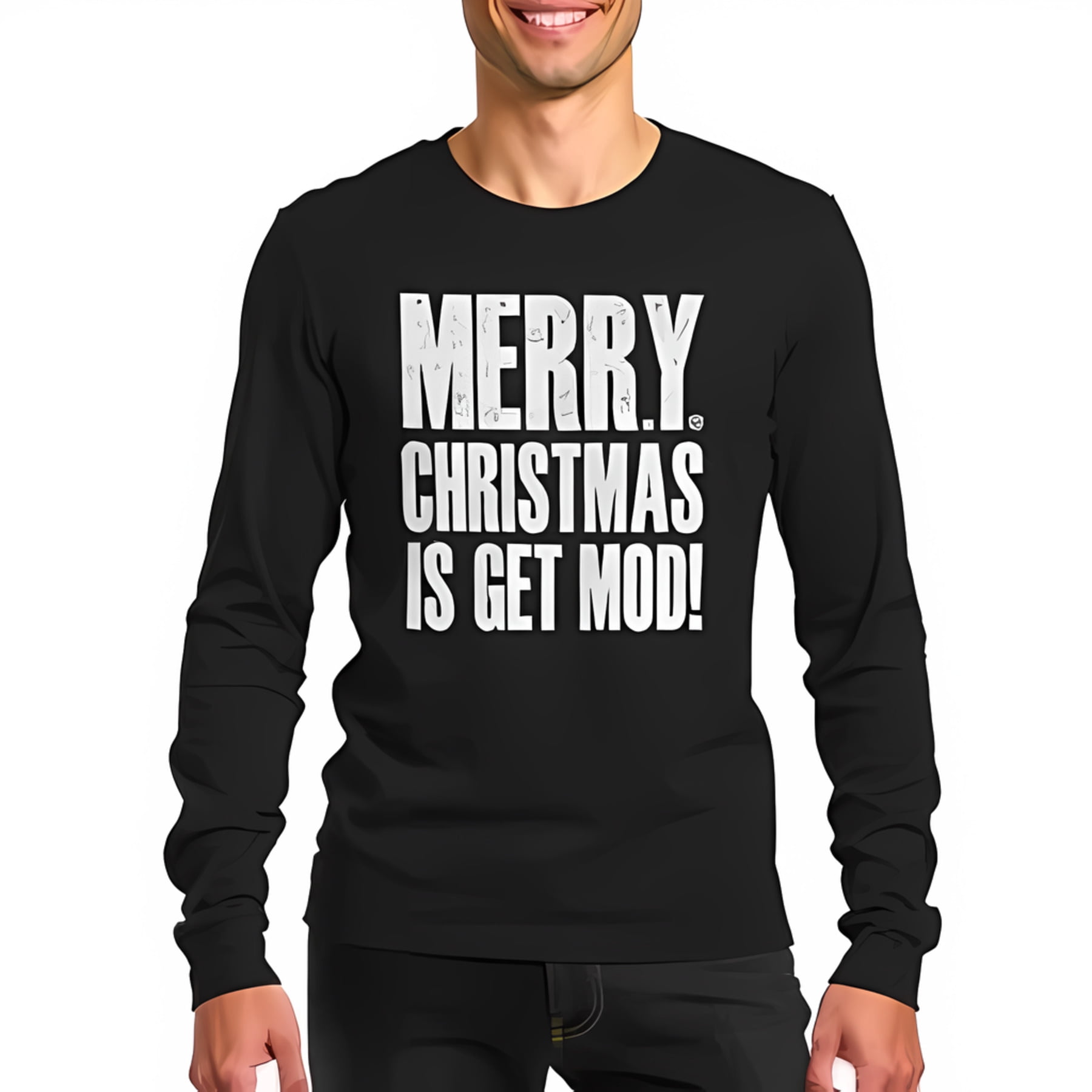 Cheerful Long Sleeve Black T-Shirt with Bold " MERRY CHRISTMAS IS GET ...