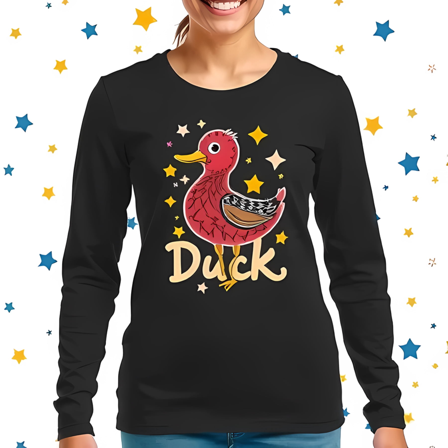 Cheerful Long Sleeve T-Shirt for Women Men with Whimsical Cartoon ...