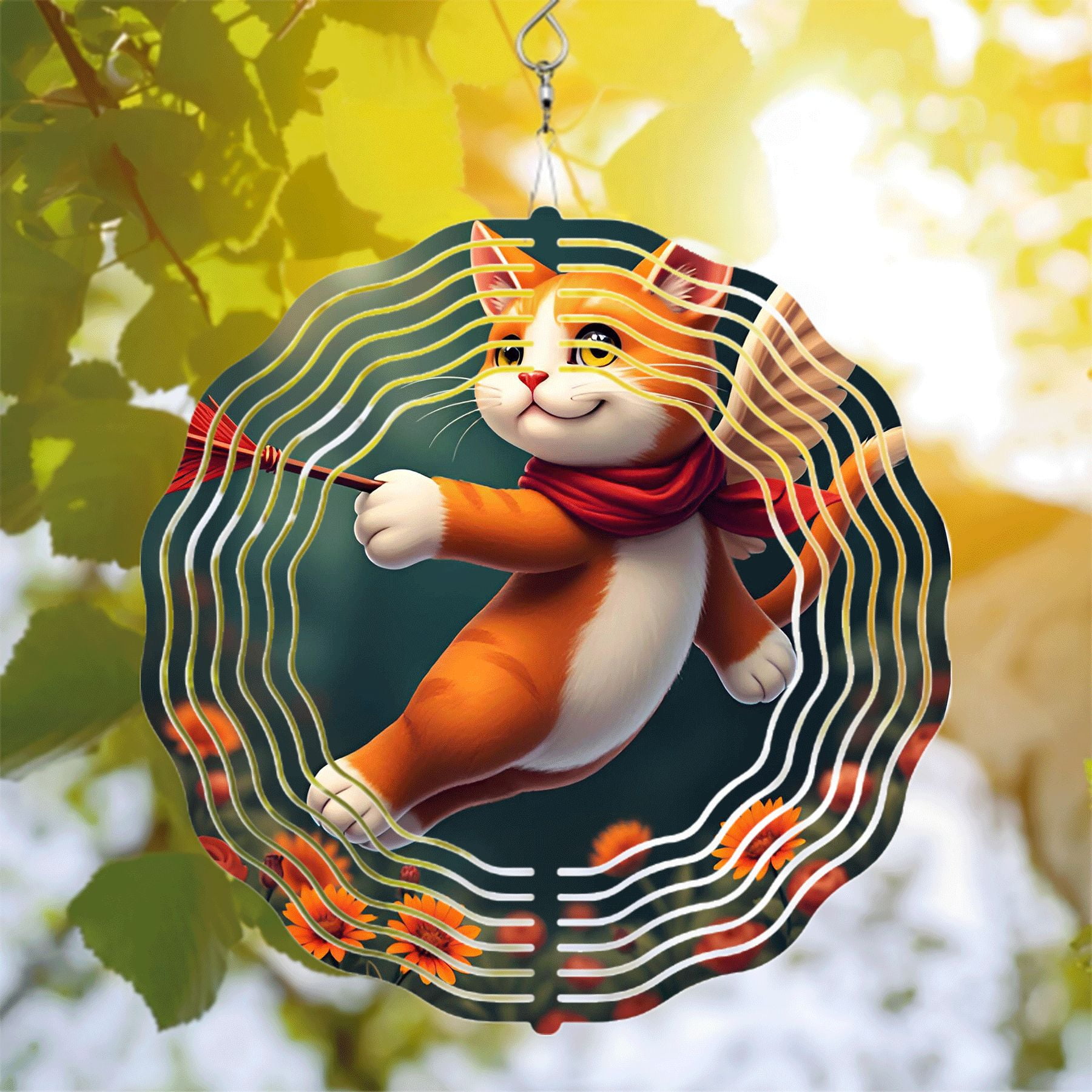 Cheerful Metal Hanging Wind Spinner with Circular White Line Design ...