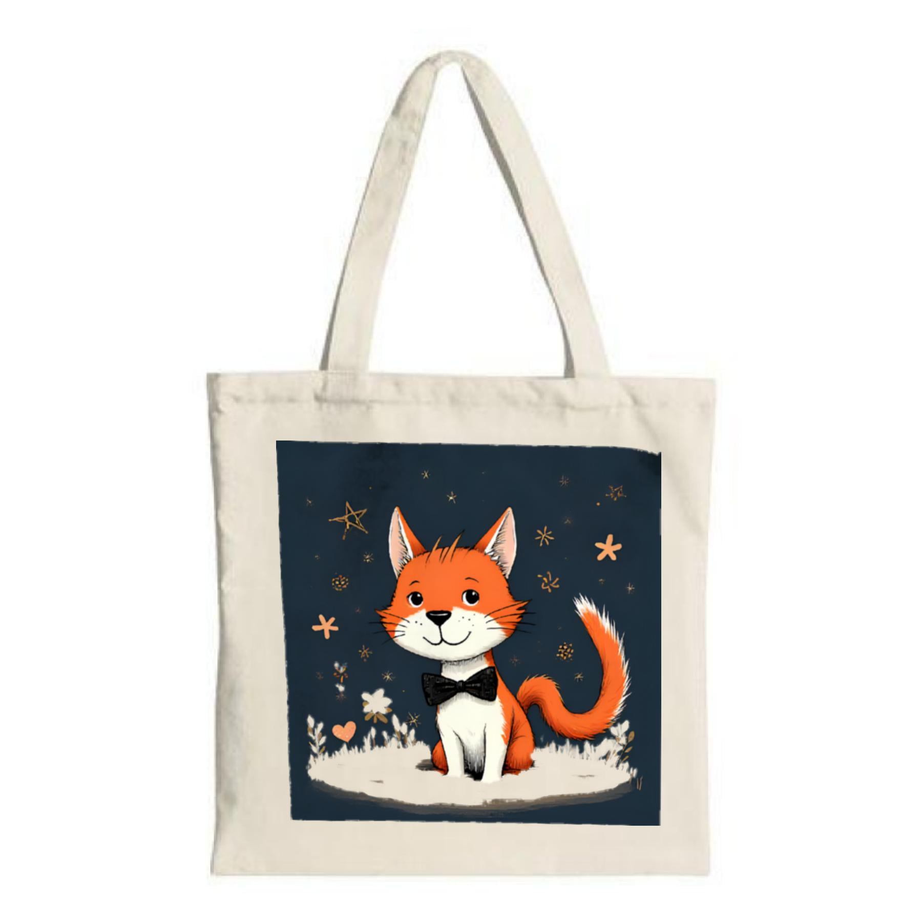 Cheerful Orange Cat Tote Bag - Cartoon Design with Black Bow Tie ...