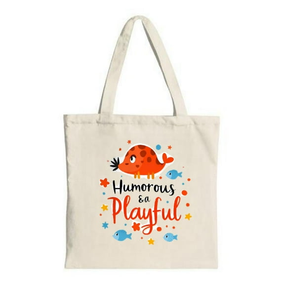Cheerful Orange Fish Tote Bag - Playful Design with Colorful Stars ...