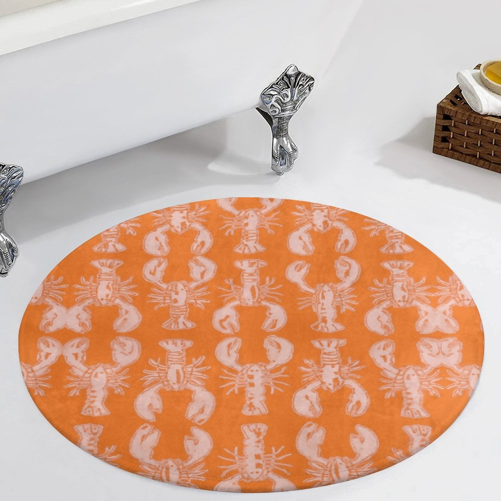 Cheerful Orange Lobster Print Round Area Rugs for Bedroom Living Room ...
