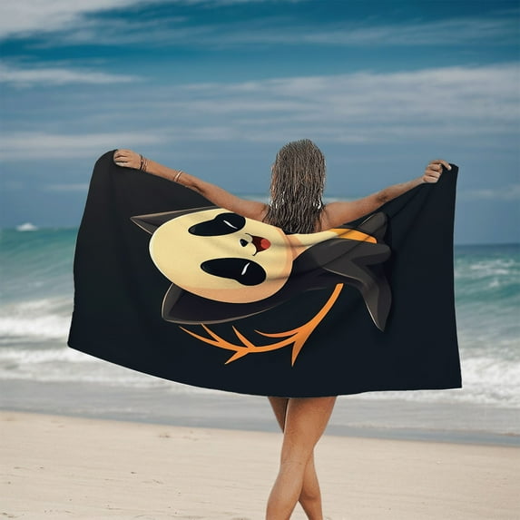 Cheerful Panda Design Beach Towel - Vibrant Cartoon Character with ...