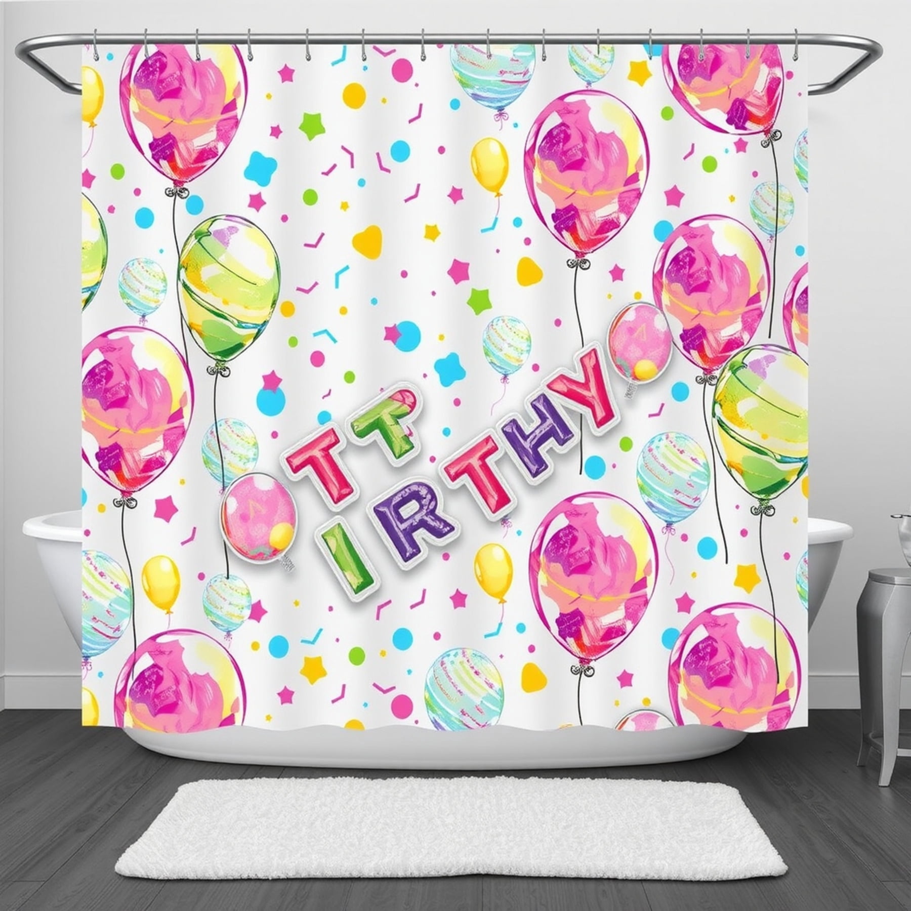 Cheerful Pattern Shower Curtain - Happy Birthday Decor, Festive Design ...